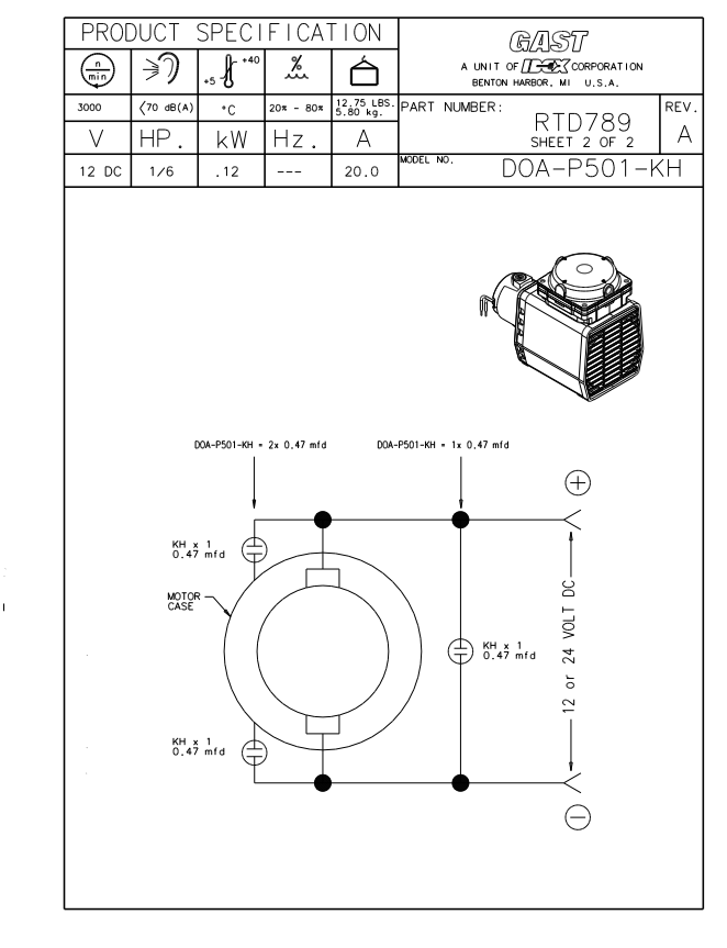 Compresseur à air solaire 12 volts 1/6 hp DOA-P501-KH - Aquaplantes